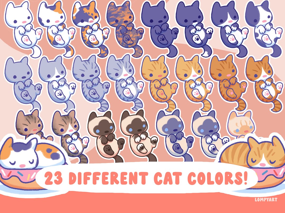 Choose Your Cat Color! Cat Sticker Pack Custom (23 Different Breeds ...