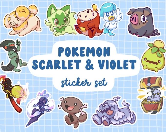 Pokemon Scarlet and Violet Sticker Set sprigatito Fuecoco Quaxly Lechonk Greavard Gimmighoul ...