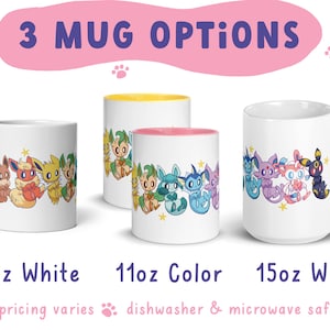 Eeveelutions Mug / Hand Drawn Pokemon Art Pattern Coffee Cup, Rainbow ...