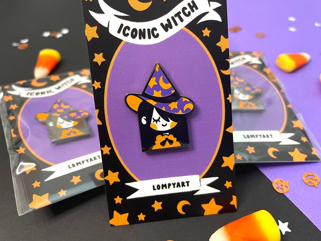 Witch Enamel Pin 1.25 In Cute Spooky Character Metal Badge Black Purple ...