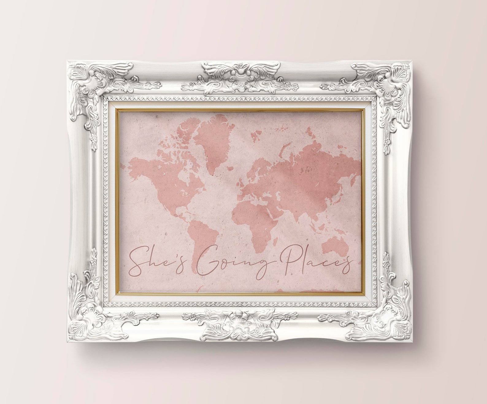 Pink World Map Print / She's Going Places / Map of the | Etsy