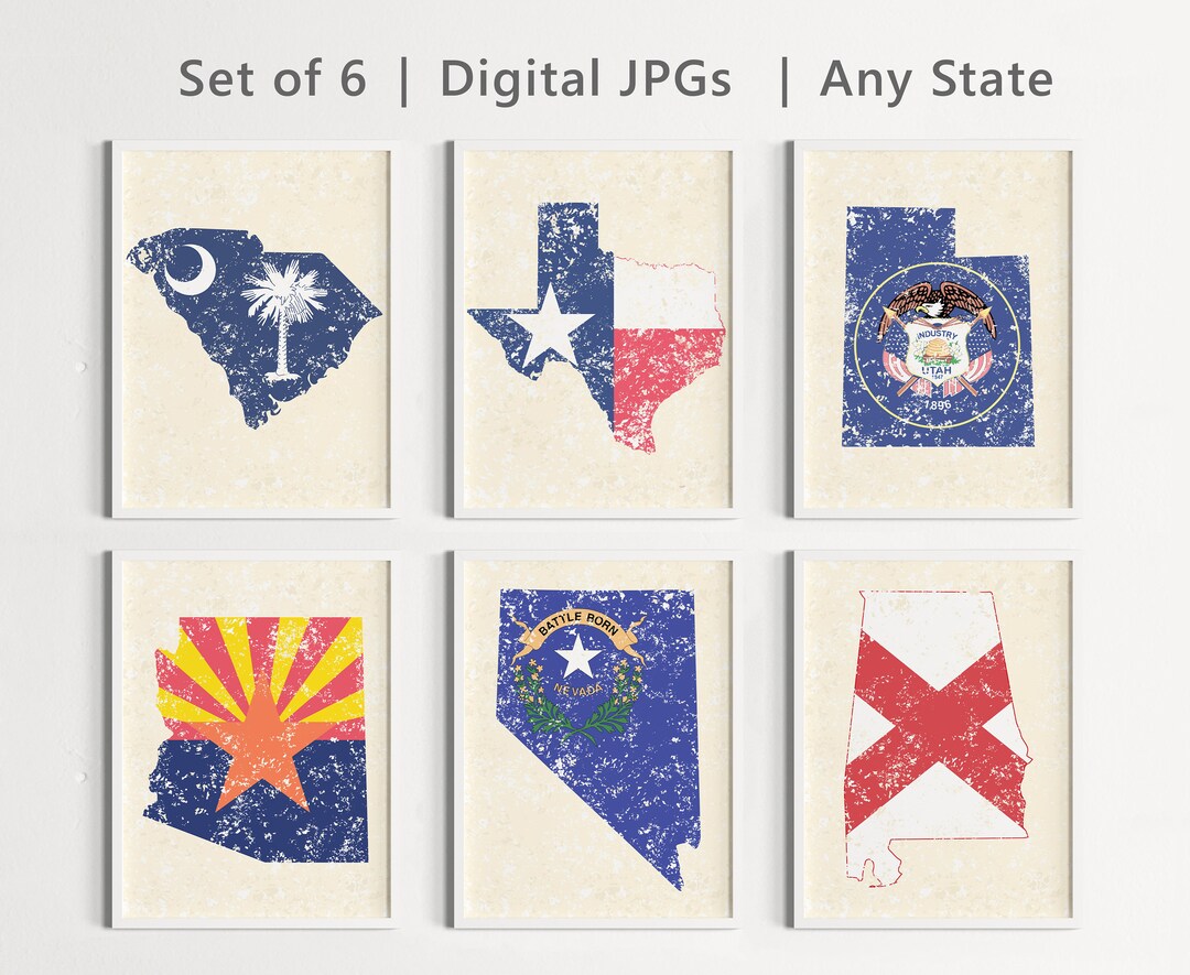State Print Set of 6 / Printable JPG / ANY State / Custom State Prints ...