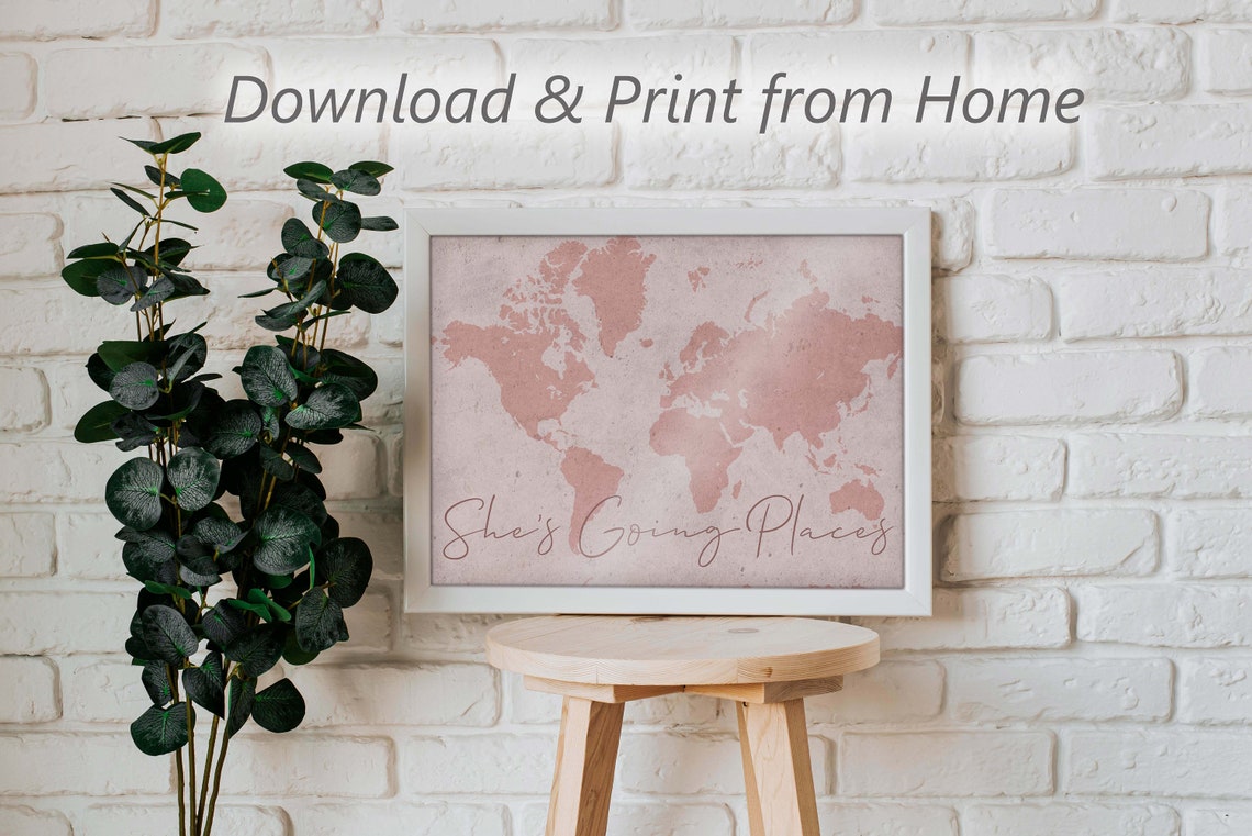 Pink World Map Print / She's Going Places / Map of the | Etsy