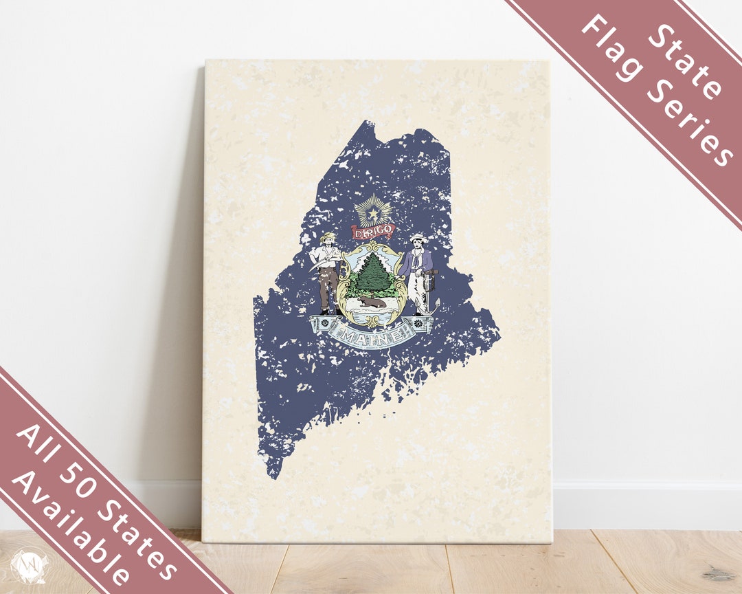 Maine Art Print / Maine State Flag Print / Maine Flag Art / Maine Print ...