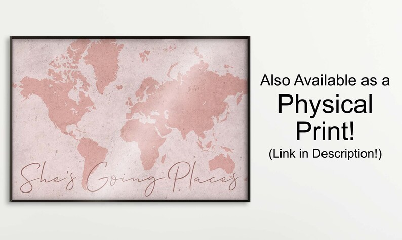Pink World Map Print / She's Going Places / Map of the | Etsy