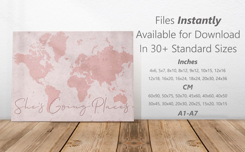 Pink World Map Print / She's Going Places / Map of the | Etsy