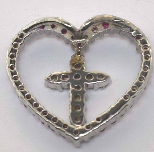 14K White Gold Diamond Ruby Heart Cross Pendant Charm - Etsy