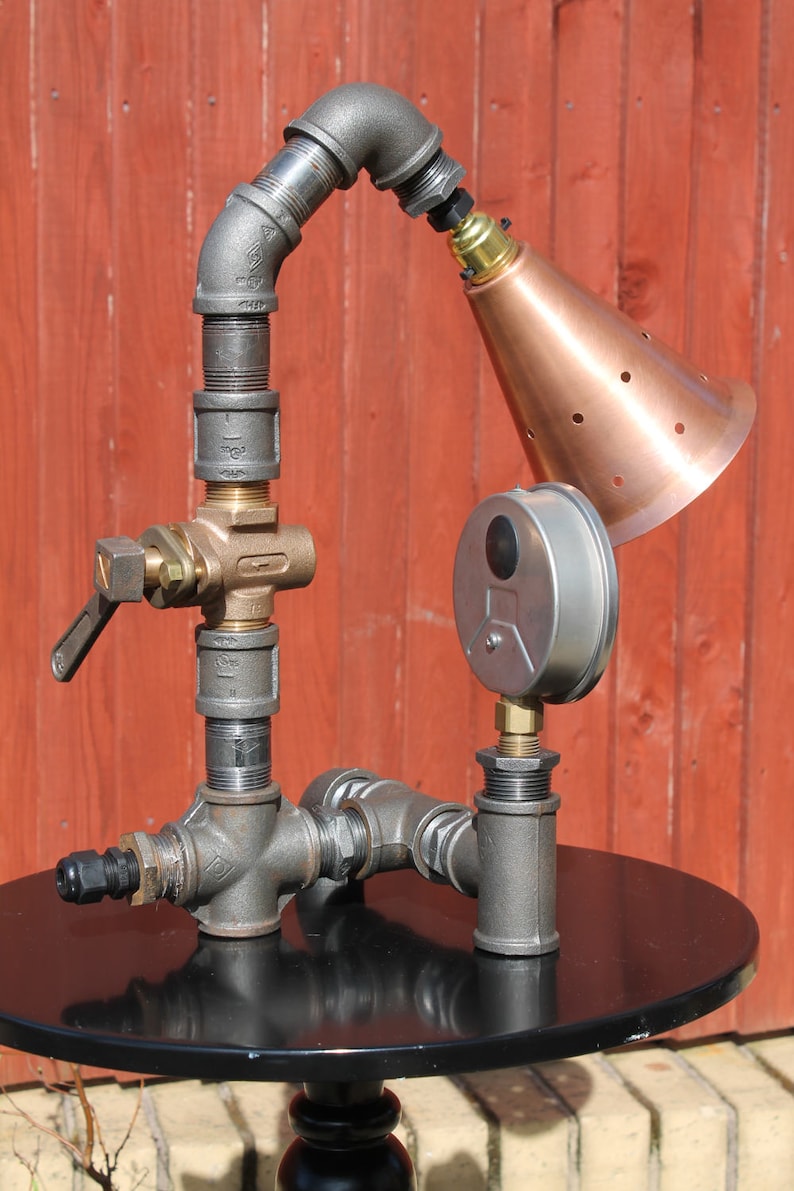 Steampunk Industrial Pipe Lamp With Copper Shade. - Etsy UK