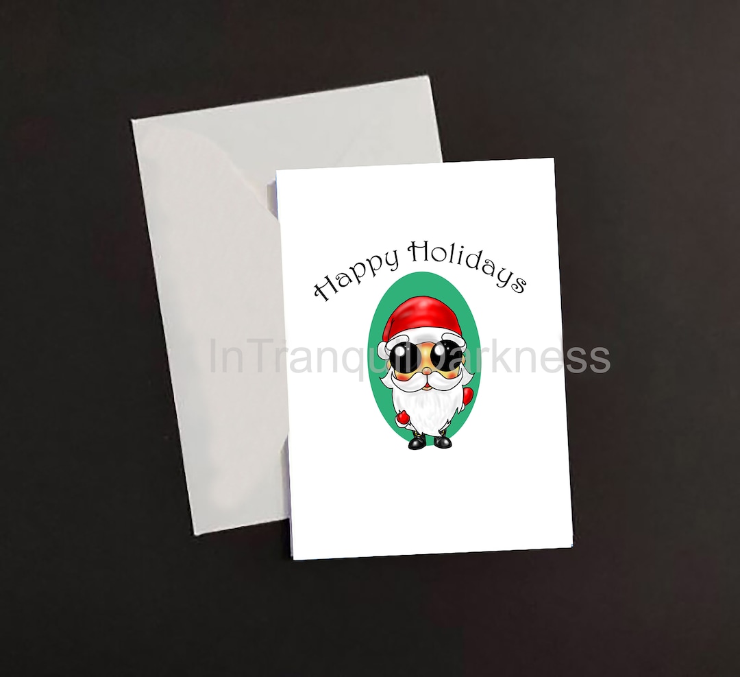 Happy Holidays Christmas Card Printable Card Santa Card Cute Blank Card ...