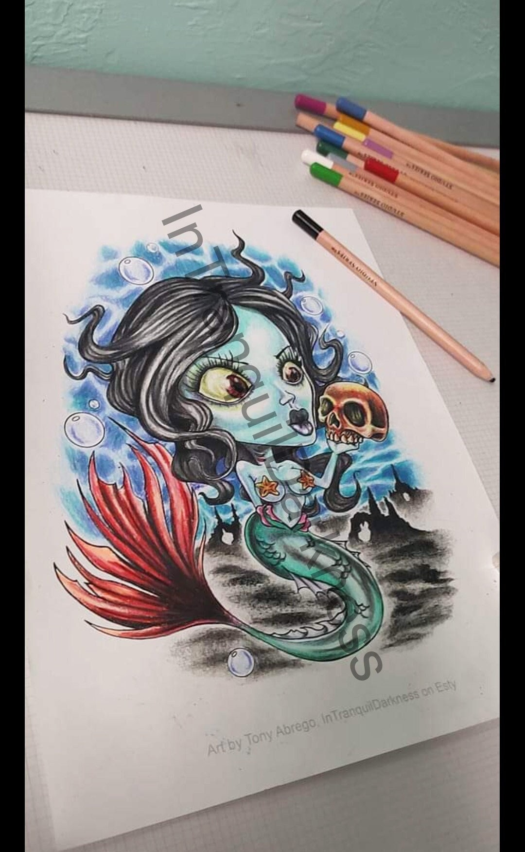 Mermaid Tattoo Flash Drawing New School Mermaid Illustration Mermaid ...