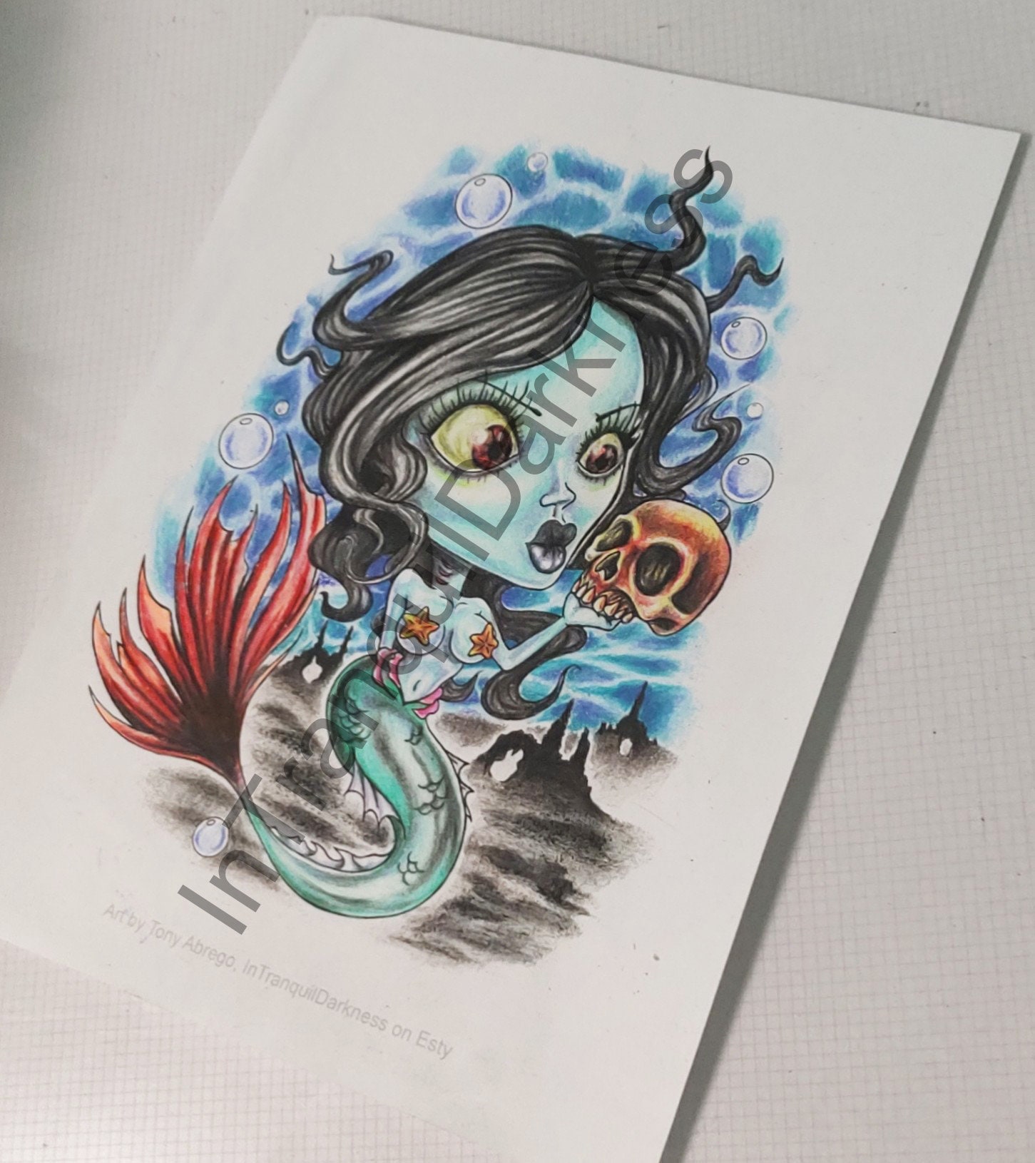 Mermaid Tattoo Flash Drawing New School Mermaid Illustration Mermaid ...