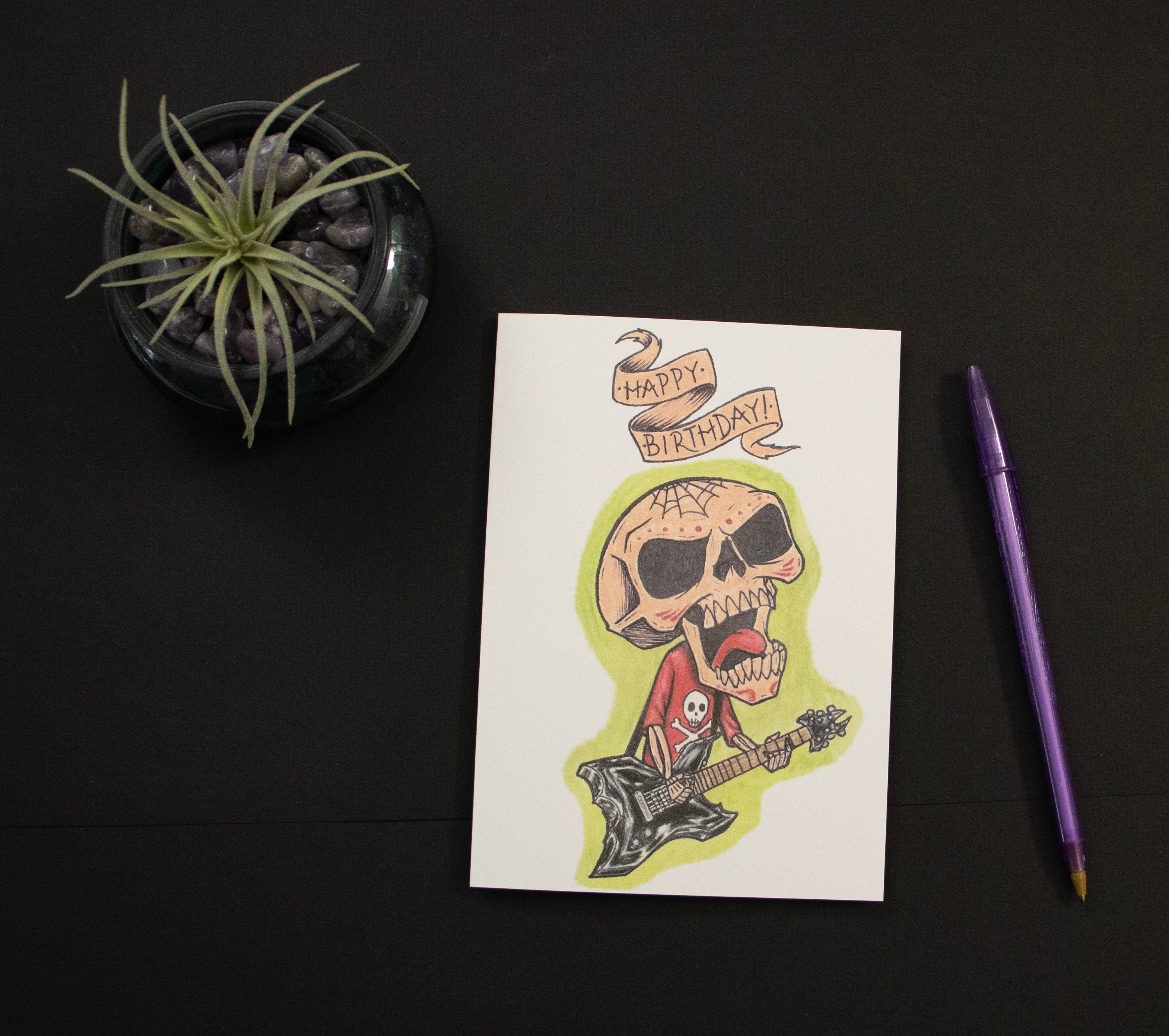 Printable Birthday Card Rock Birthday Card Punk Birthday Card Skeleton ...