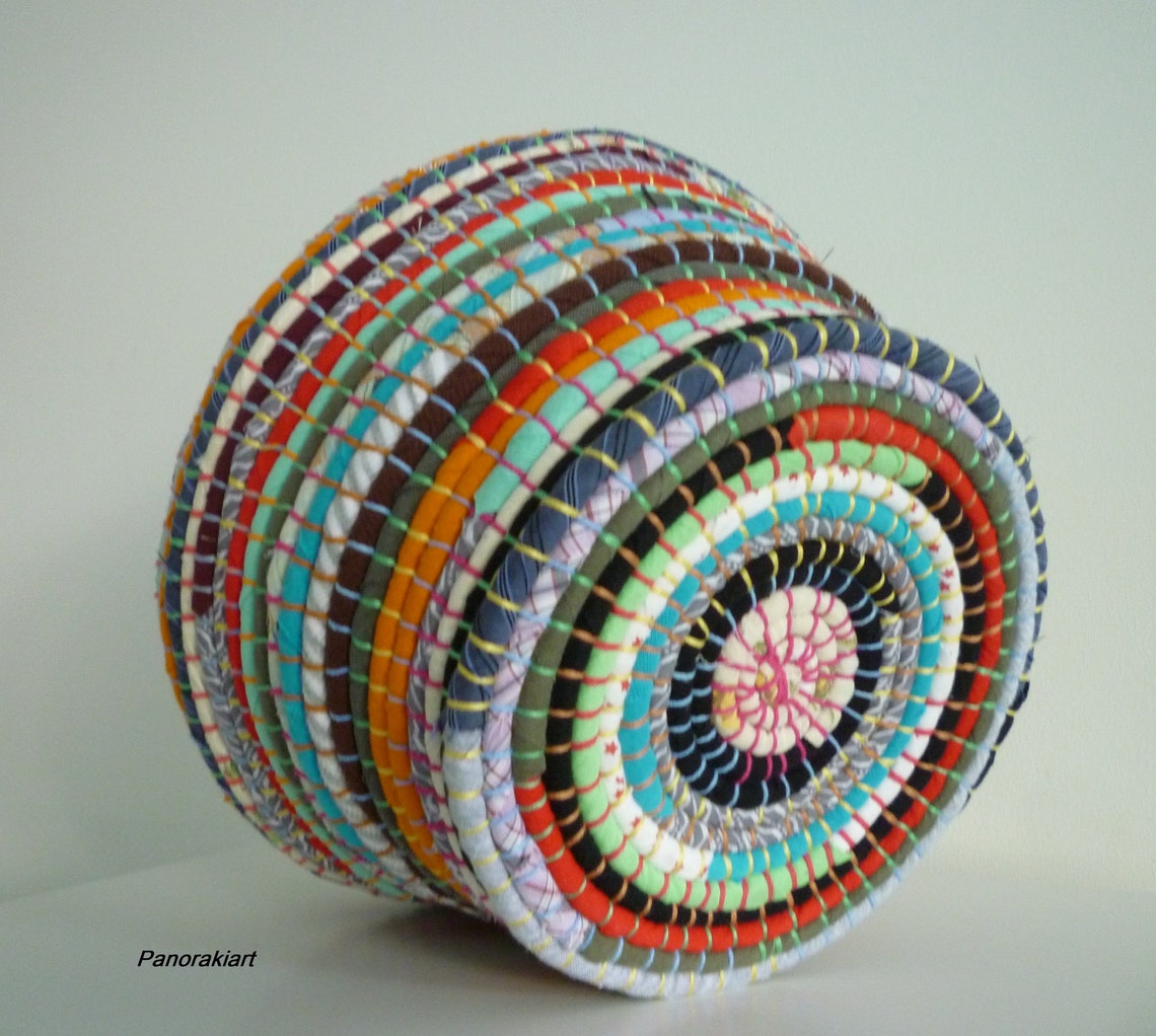 LARGE Textile Vessel. Vegan. Eco Friendly. Coiled Basket From Recycled ...
