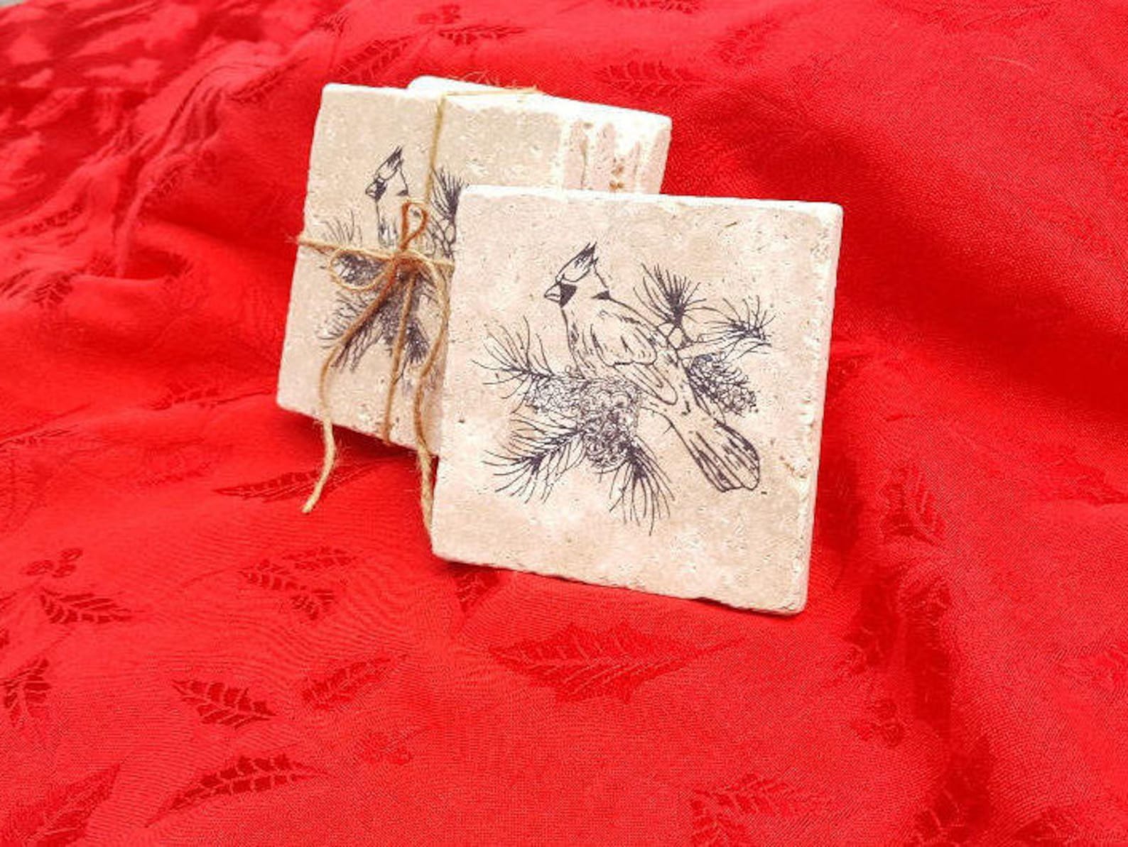 Christmas Cardinal Gifts Cardinal Coasters Bird Watcher Gift - Etsy
