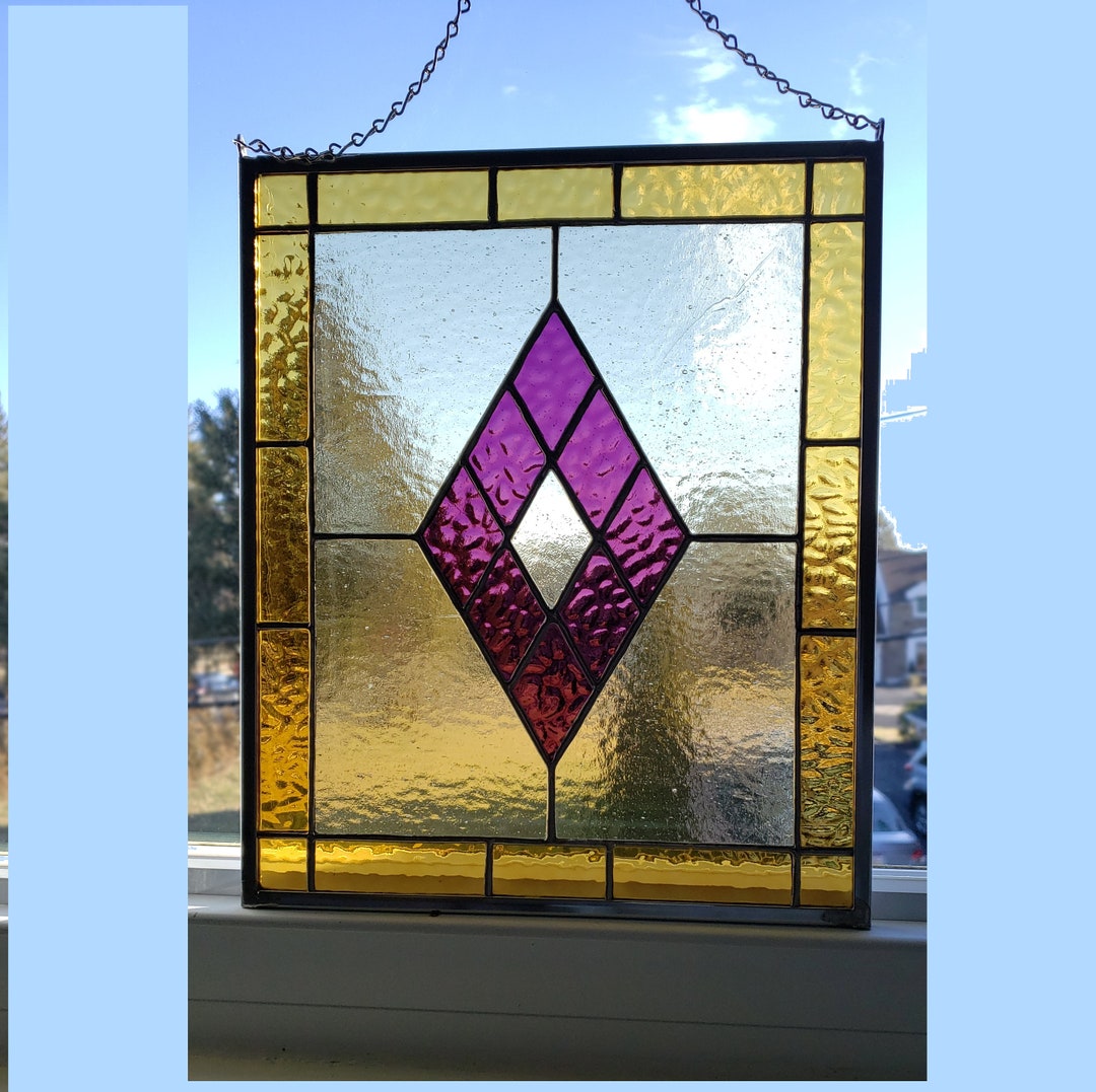 Amber Stained Glass Panel With Rose Diamonds - Etsy