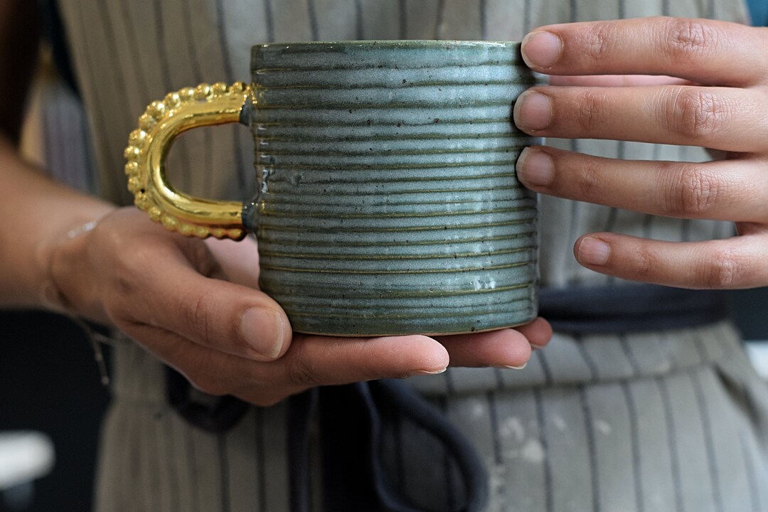 AYA Medium With Gold Pearl Handle // Ceramic Cup, Handmade,minimal ...