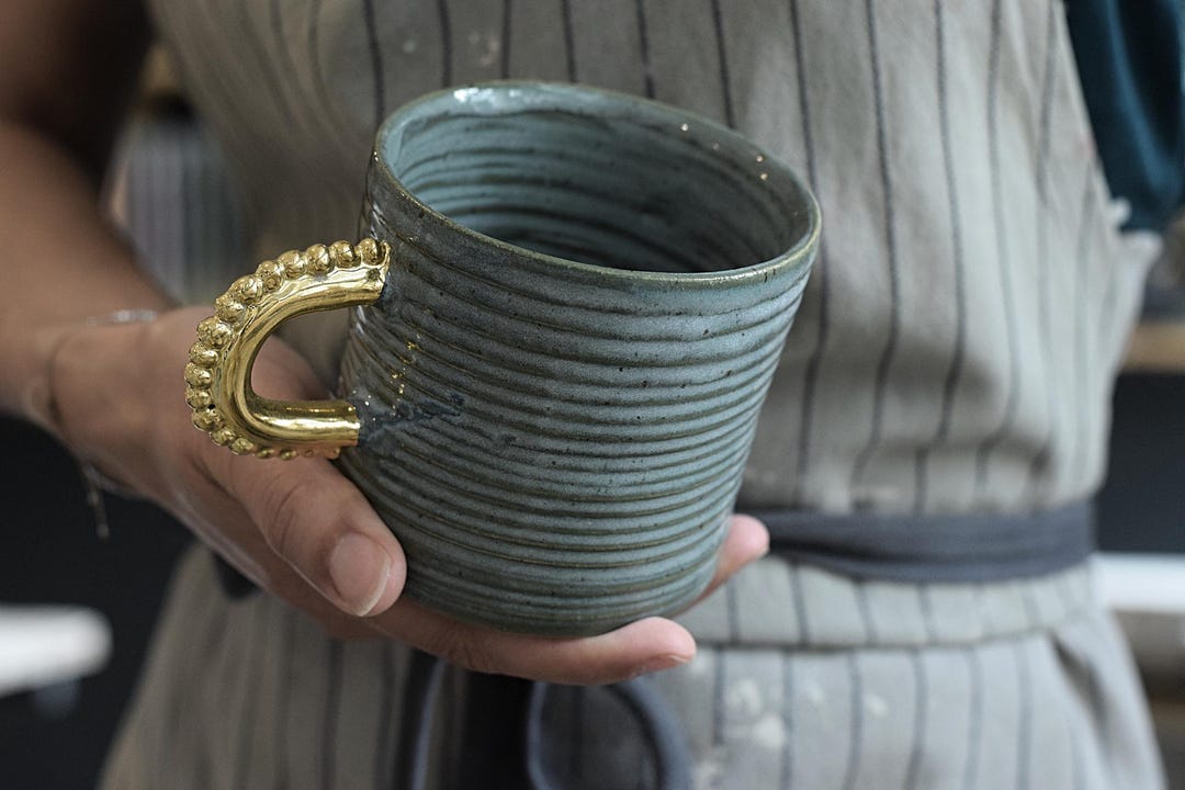 AYA Narrow Tall Forest Green W/ Gold Pearl Handle // Ceramic Cup ...