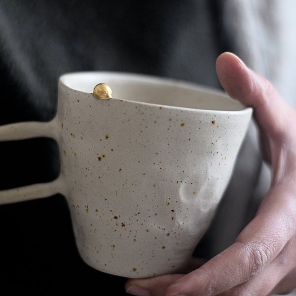 Ceramic Coffee Cup With Gold Handle - Etsy