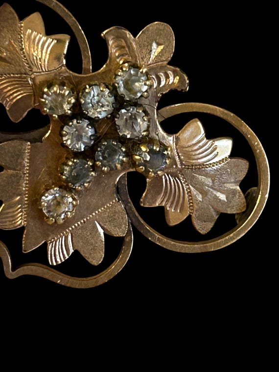 Antique Victorian Cross and Leaves Brass Brooch with … - Gem