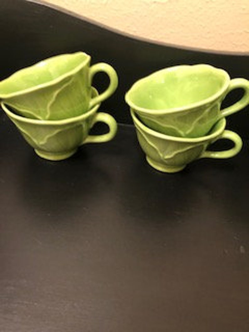 Vintage Green Cabbage Pottery Coffee/tea Cups - Etsy