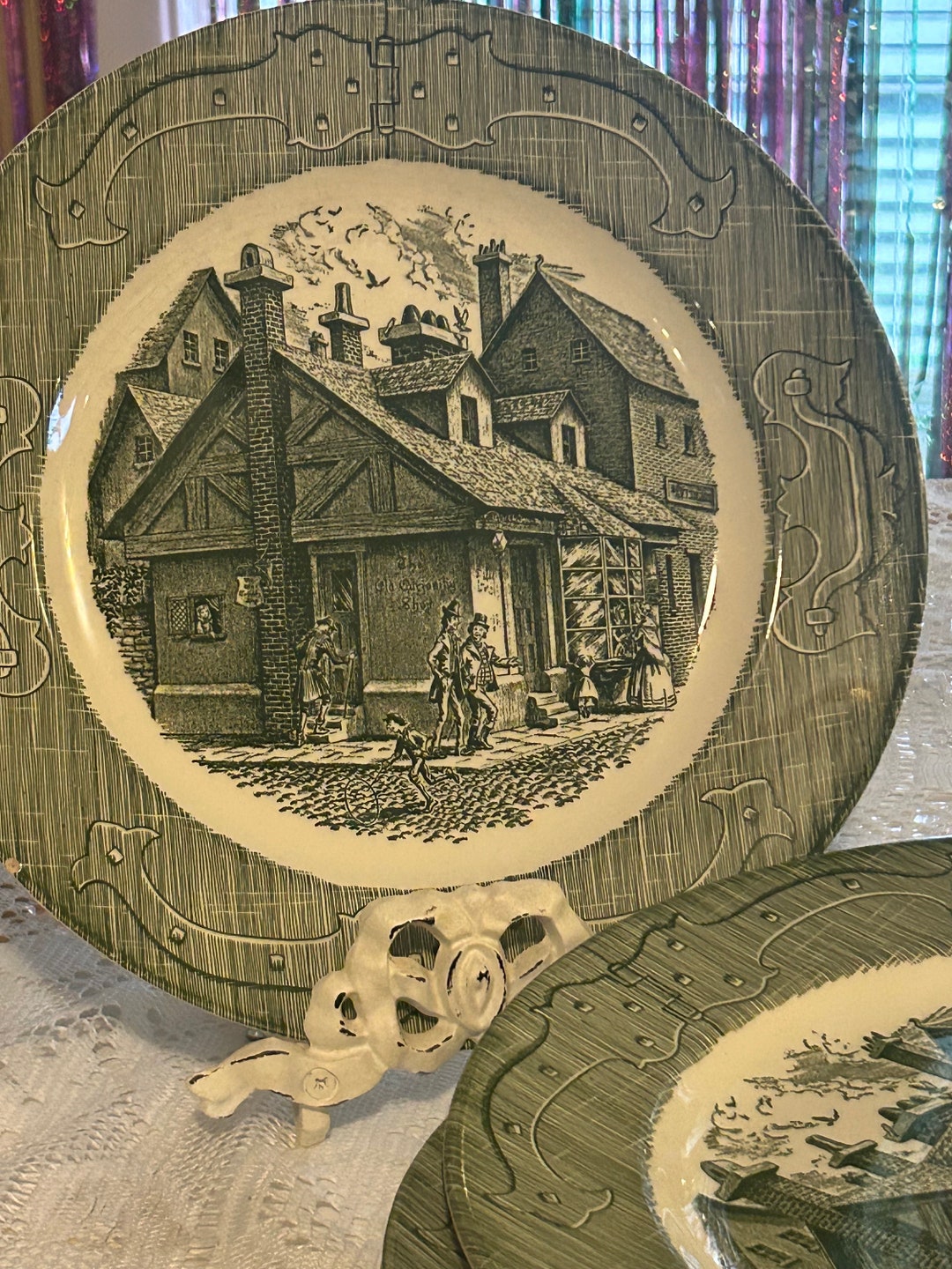 The Old Curiosity Shop Green Toile 10” Dinner Plates -set of 6 - Etsy