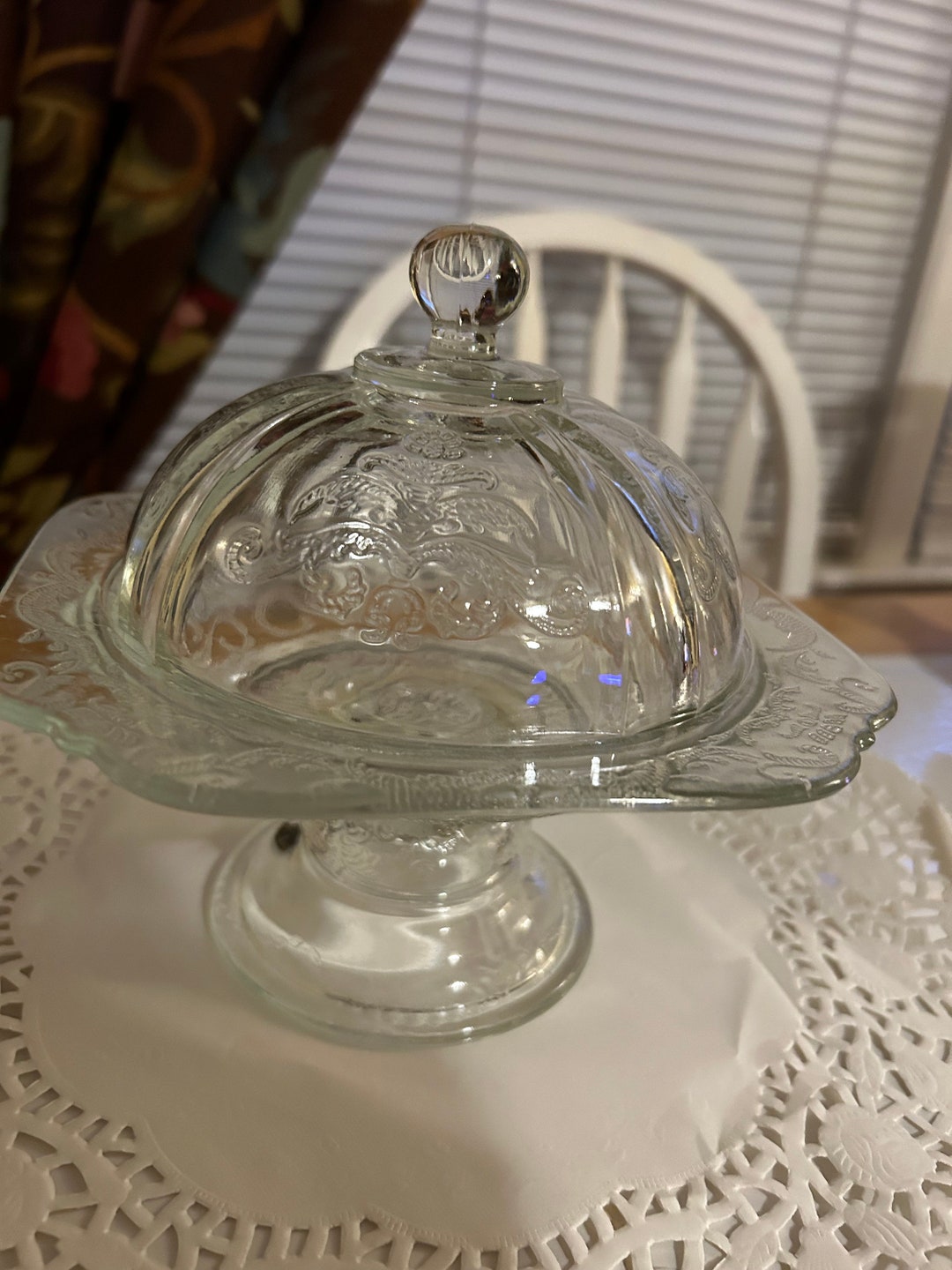 Vintage Etched Glass Butter/ Cheese Dish - Etsy