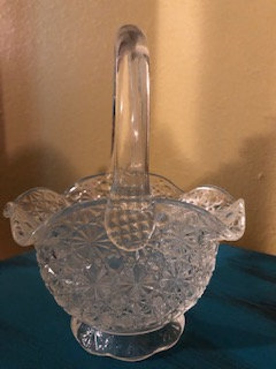 Vintage Crystal Glass Basket With Glass Handle | Etsy