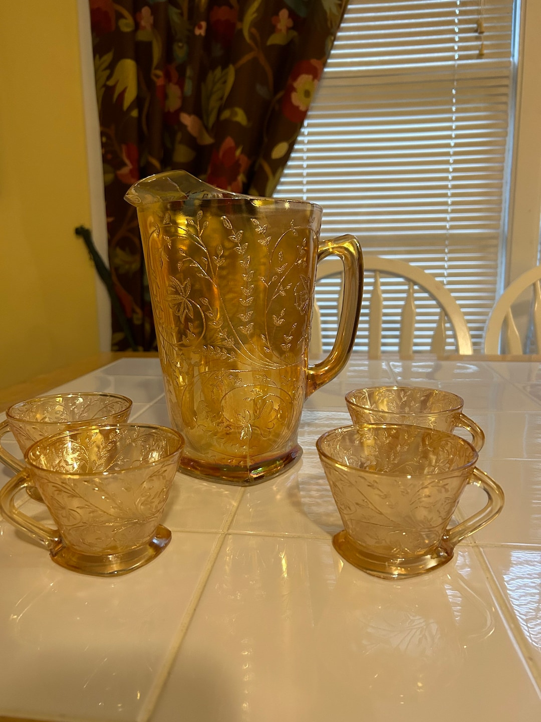 1950s Flora Gold Jeanette Glass Pitcher & 4 Cups - Etsy