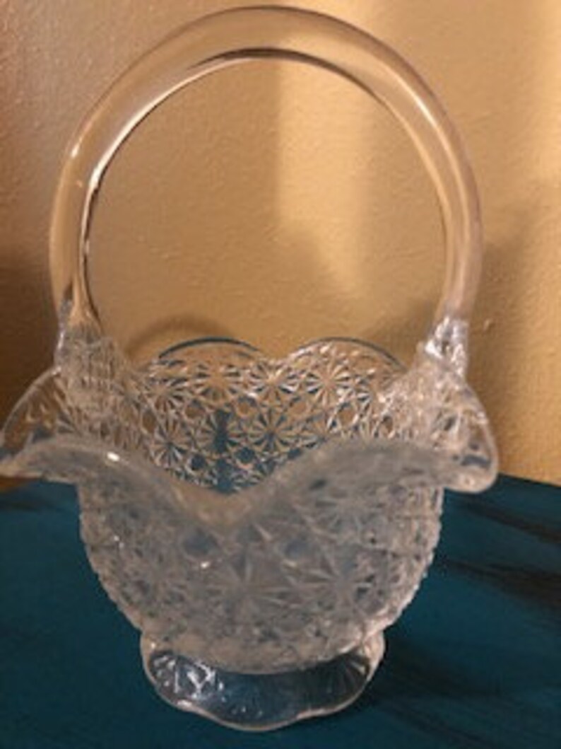 Vintage Crystal Glass Basket With Glass Handle - Etsy