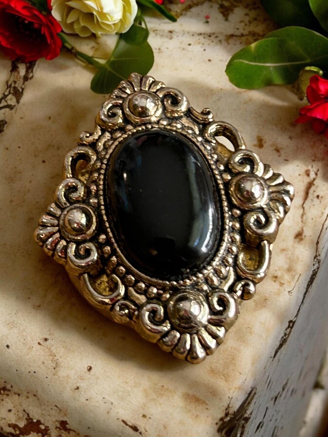 Vintage Faux Black Onyx Gold Tone Button Cover - Etsy