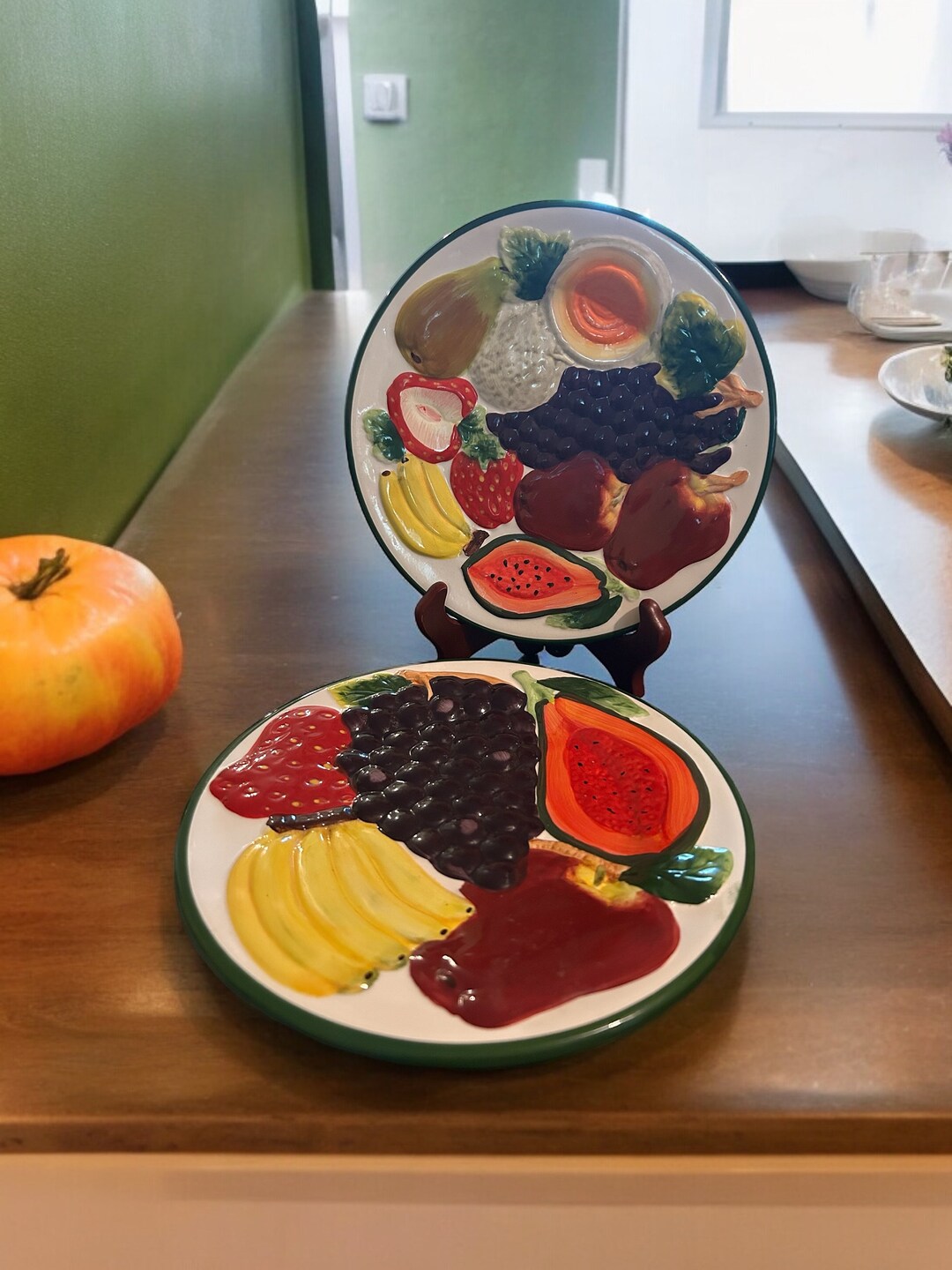 Bountiful Fruit Raised Plates With Green Trim 8 Diameter - Etsy
