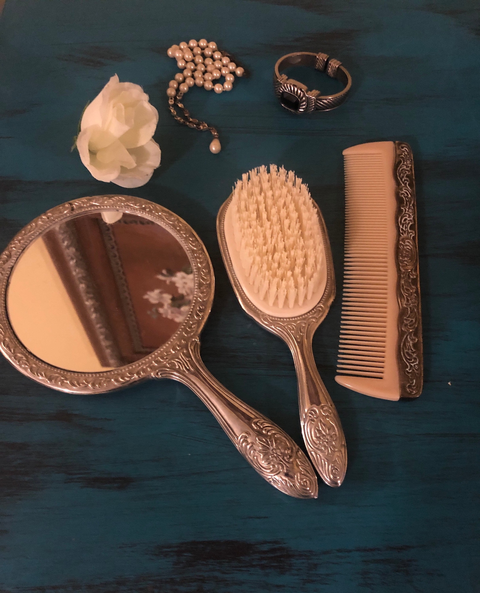 Vintage Silver Plated Mirror, Brush and Comb Vanity Set - Etsy