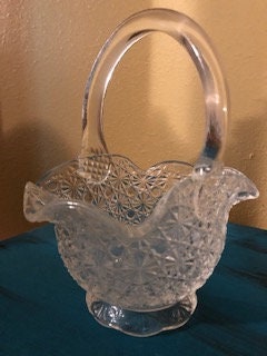 Vintage Crystal Glass Basket With Glass Handle - Etsy