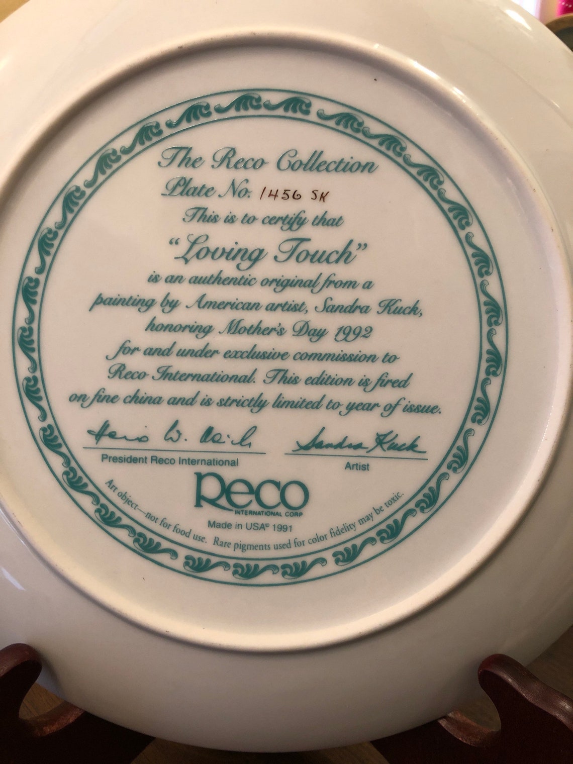 Dinnerplate Collectible the Reco Collection “loving Touch” Honoring ...