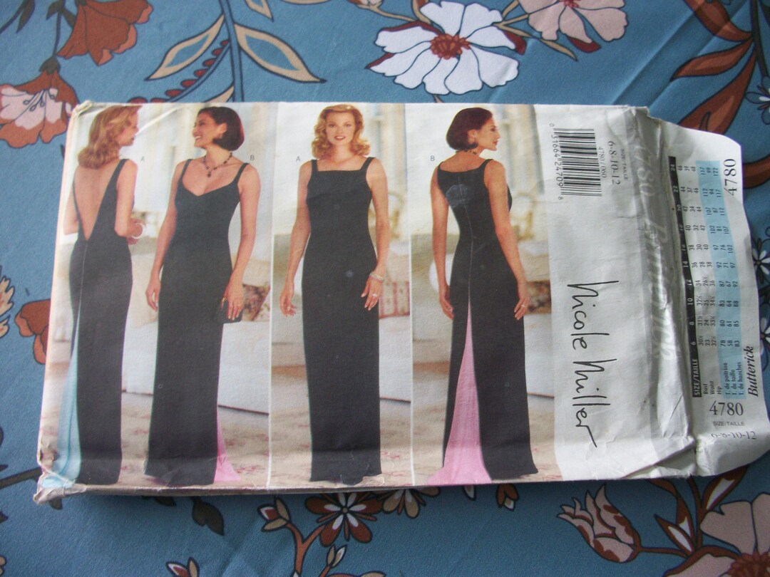 Butterick Pattern 4780 Nicole Miller Evening Gown Dramatic V Back 6,8 ...