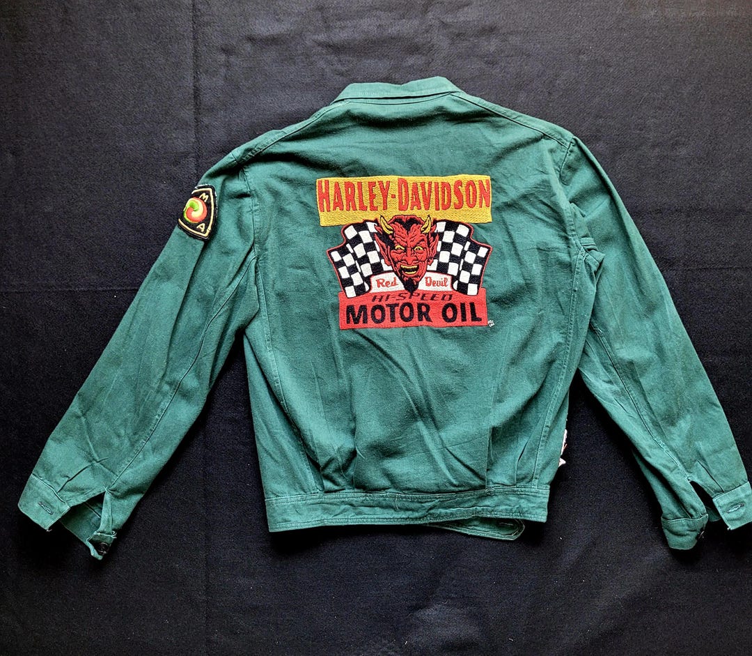 Rare & Superb 50s French Work Jacket Biker Cut Hand Embroidered Harley ...