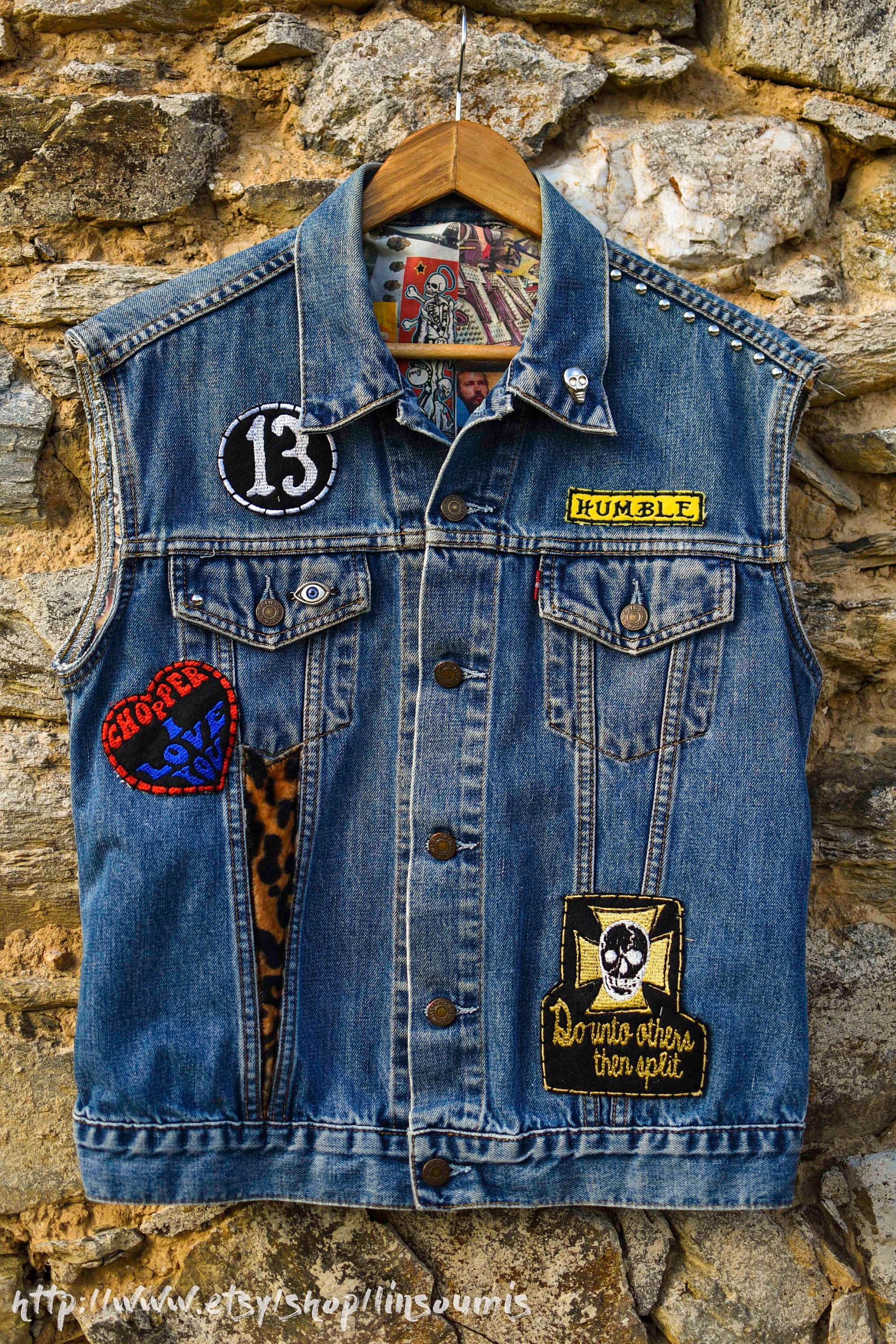 Biker gang cut handembroidered with sin printed liner | Etsy