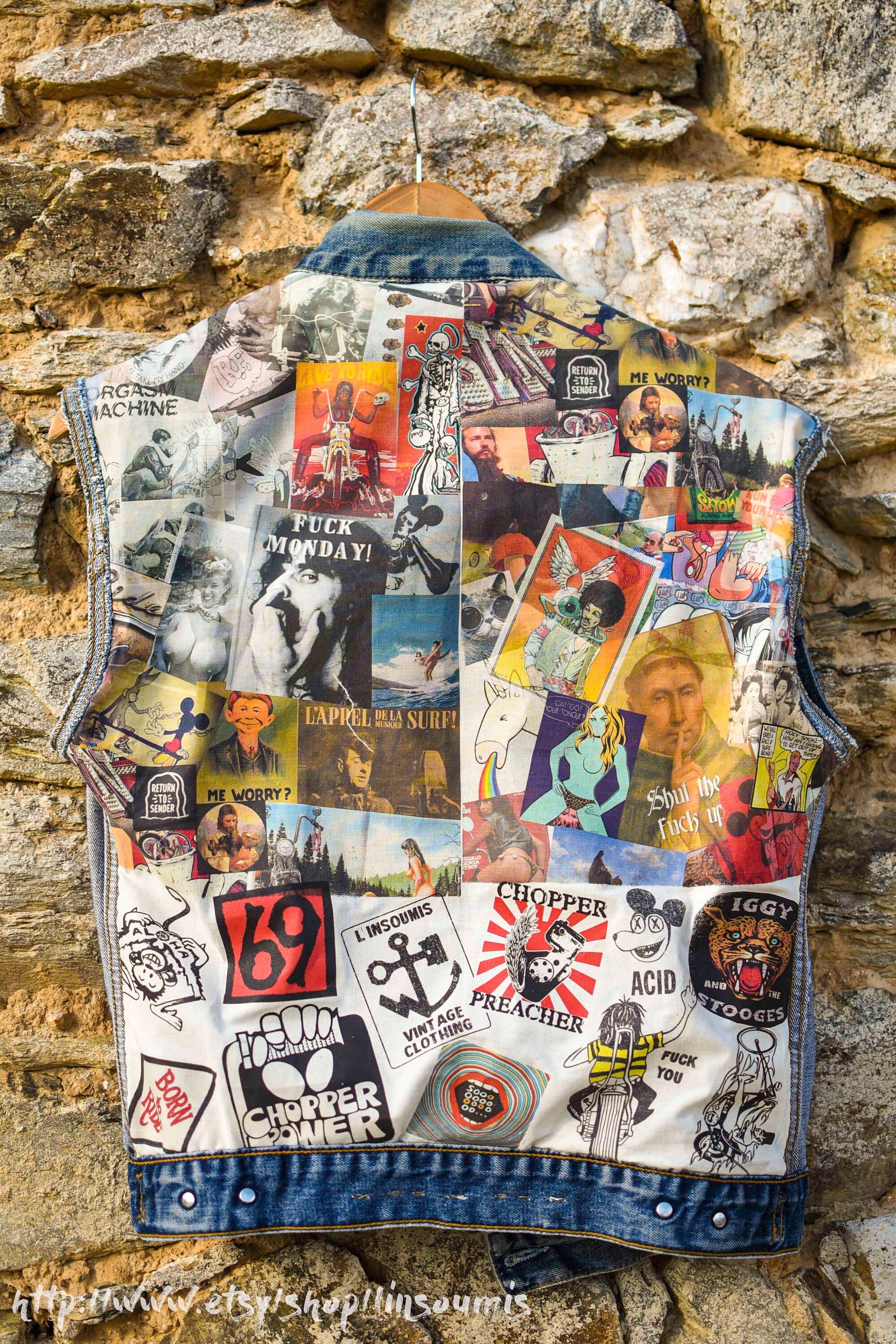 Biker Gang Cut Handembroidered With Sin Printed Liner - Etsy