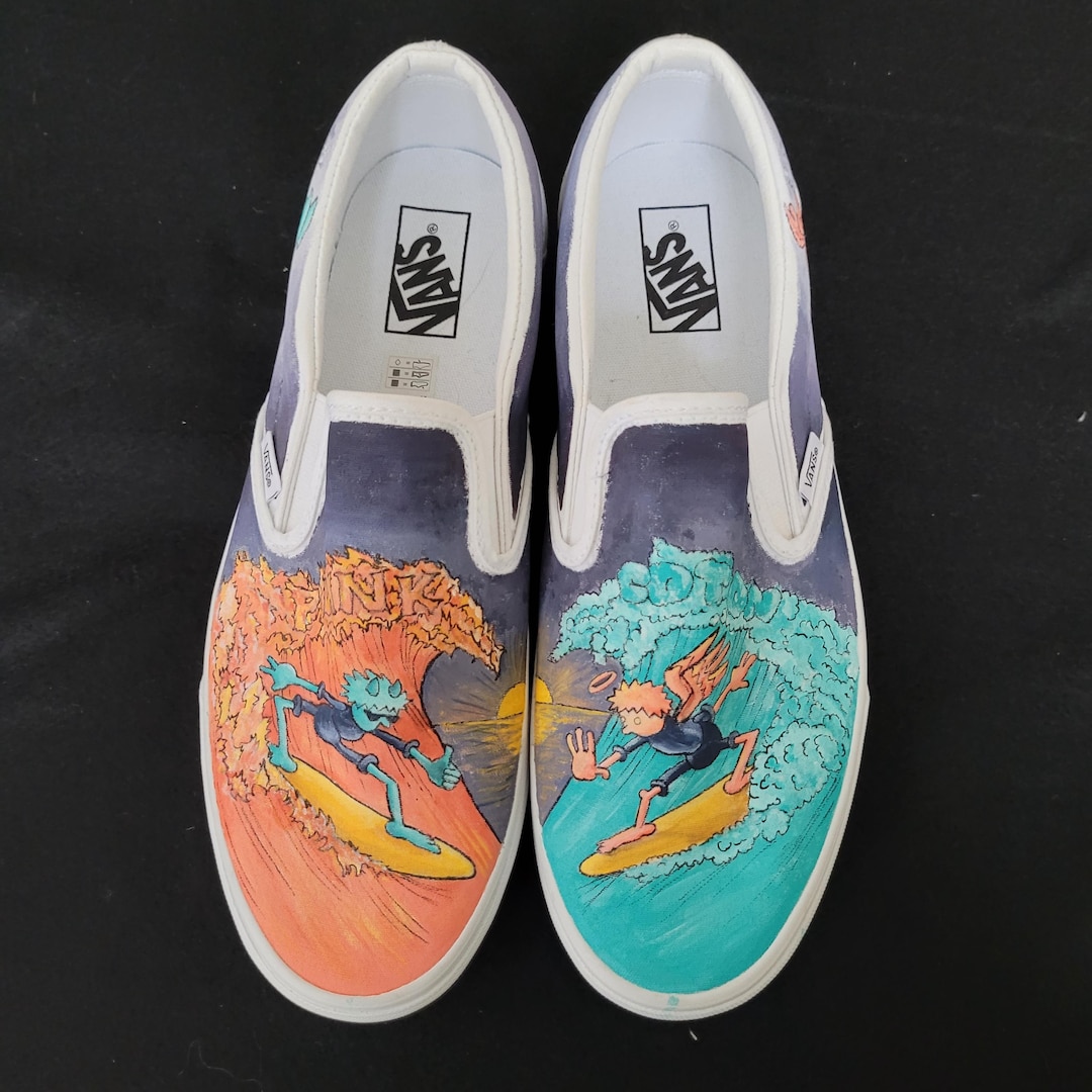 VANS "angel & Demon Surf" Slip-ons Hand-painted by Punk and Coton - Etsy