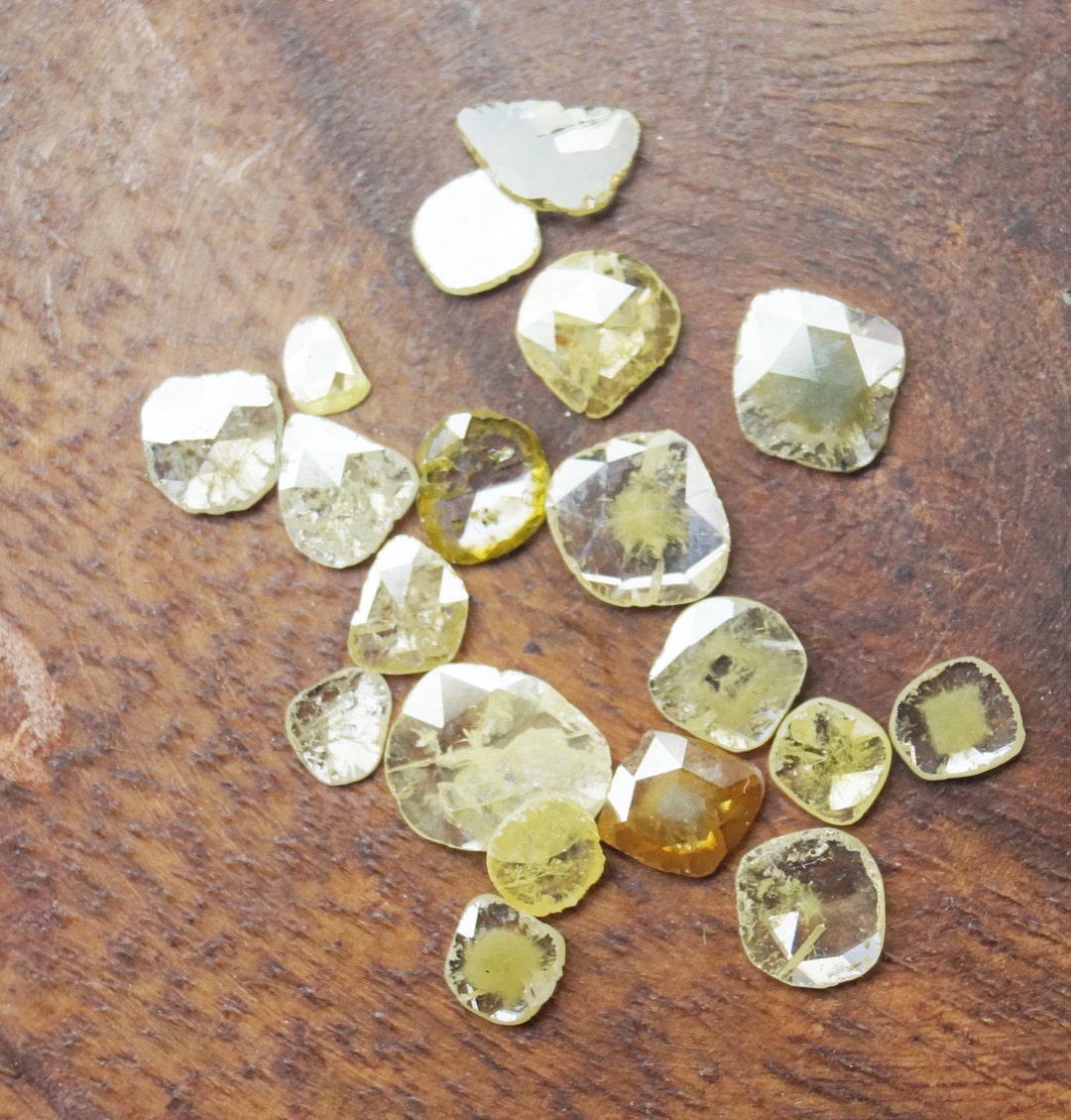 ON SALE 50% Yellow Diamond Slice, Faceted Flat Back Diamond Rose Cut ...