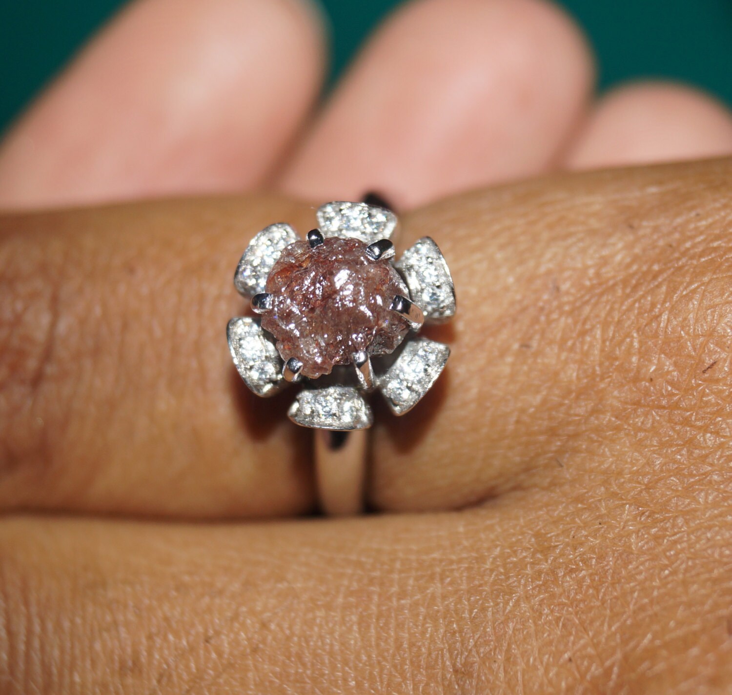 1.98 Cts Red Uncut Diamond Flower Ring Red Diamond Ring - Etsy