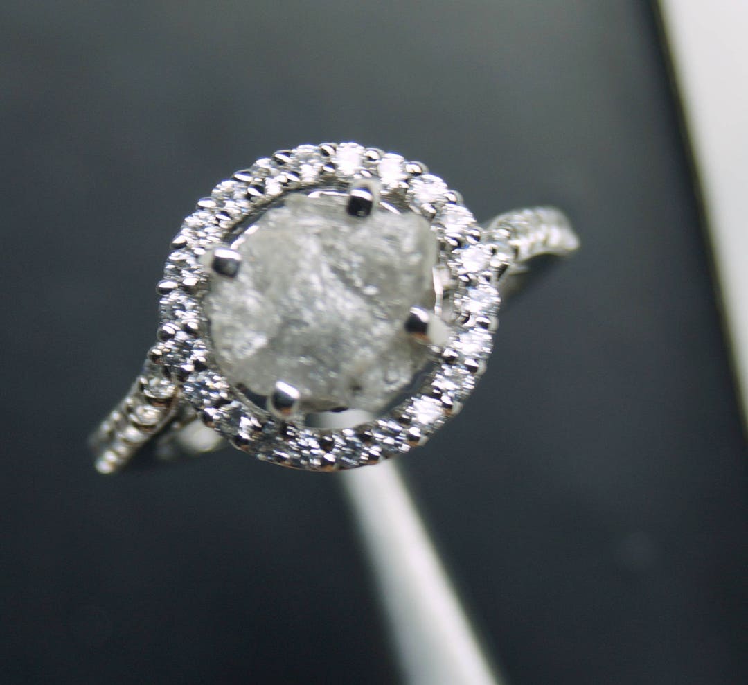 2.25cts 6.50mm Natural Gray Raw Diamond Ring, Uncut Gray Diamond Ring ...