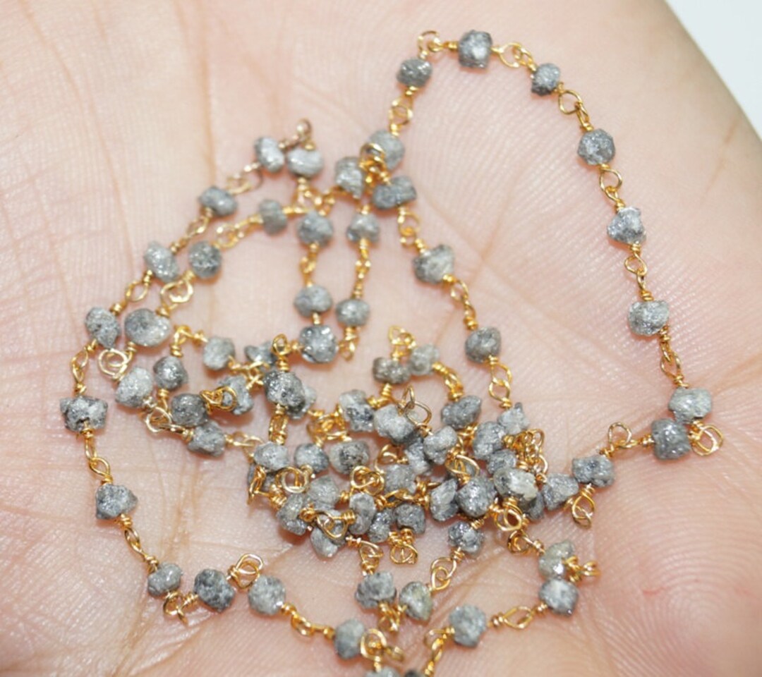 ON SALE 50% 18 Natural Gray Raw Diamond Beaded Chain Wire Wrapped ...