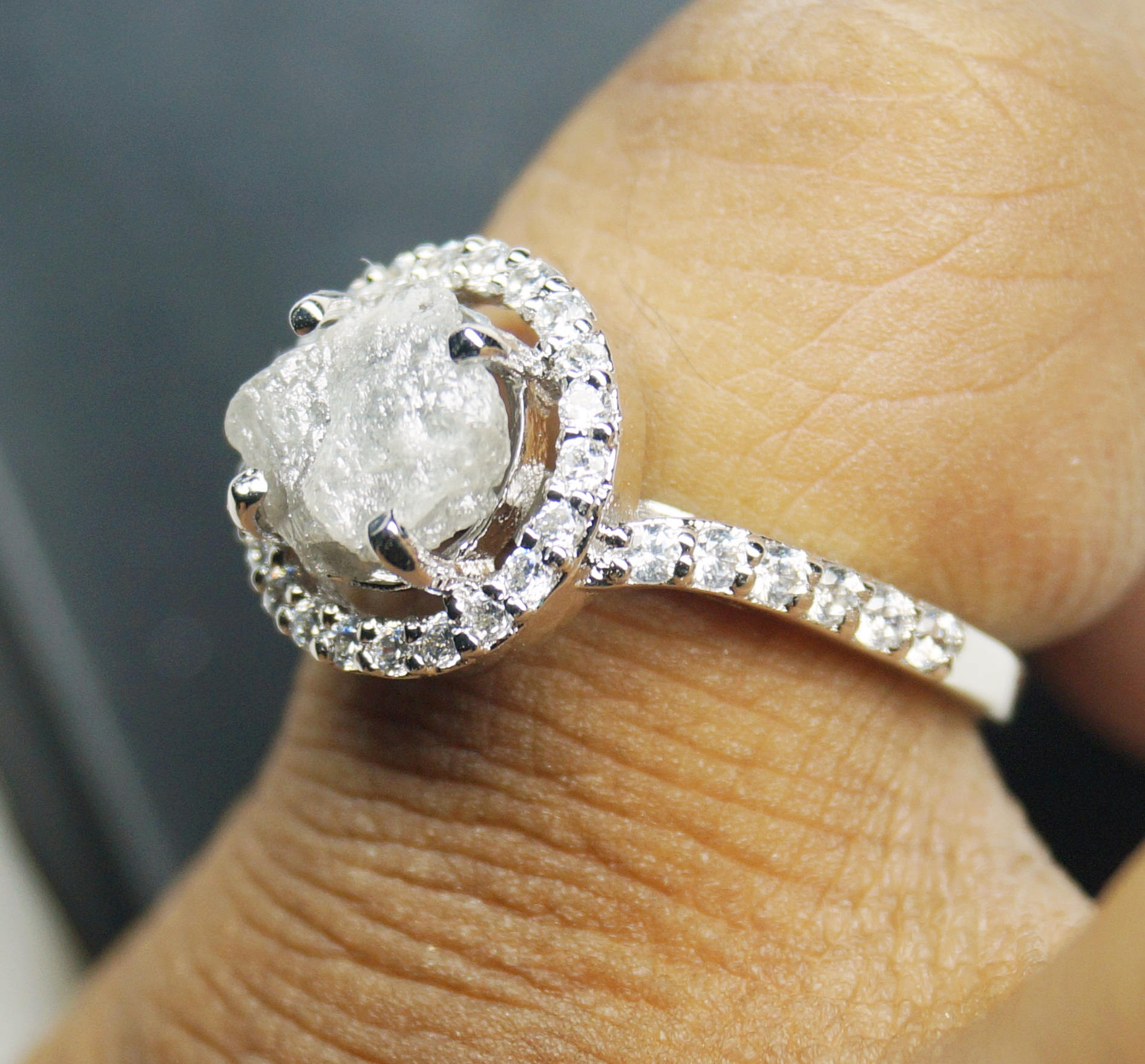 2.25cts 6.50mm Natural Gray Raw Diamond Ring Uncut Gray | Etsy