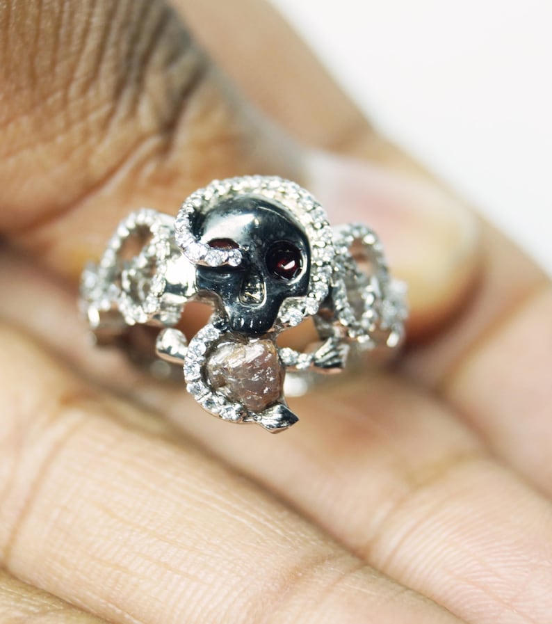 1.0 Cts Red Uncut Diamond Skull Ring Red Diamond Ring | Etsy