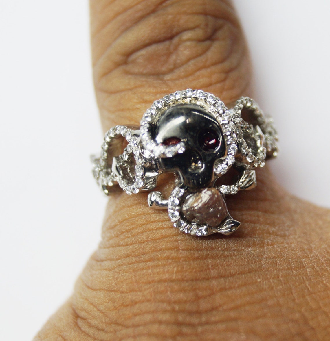 1.0 Cts Red Uncut Diamond Skull Ring Red Diamond Ring - Etsy