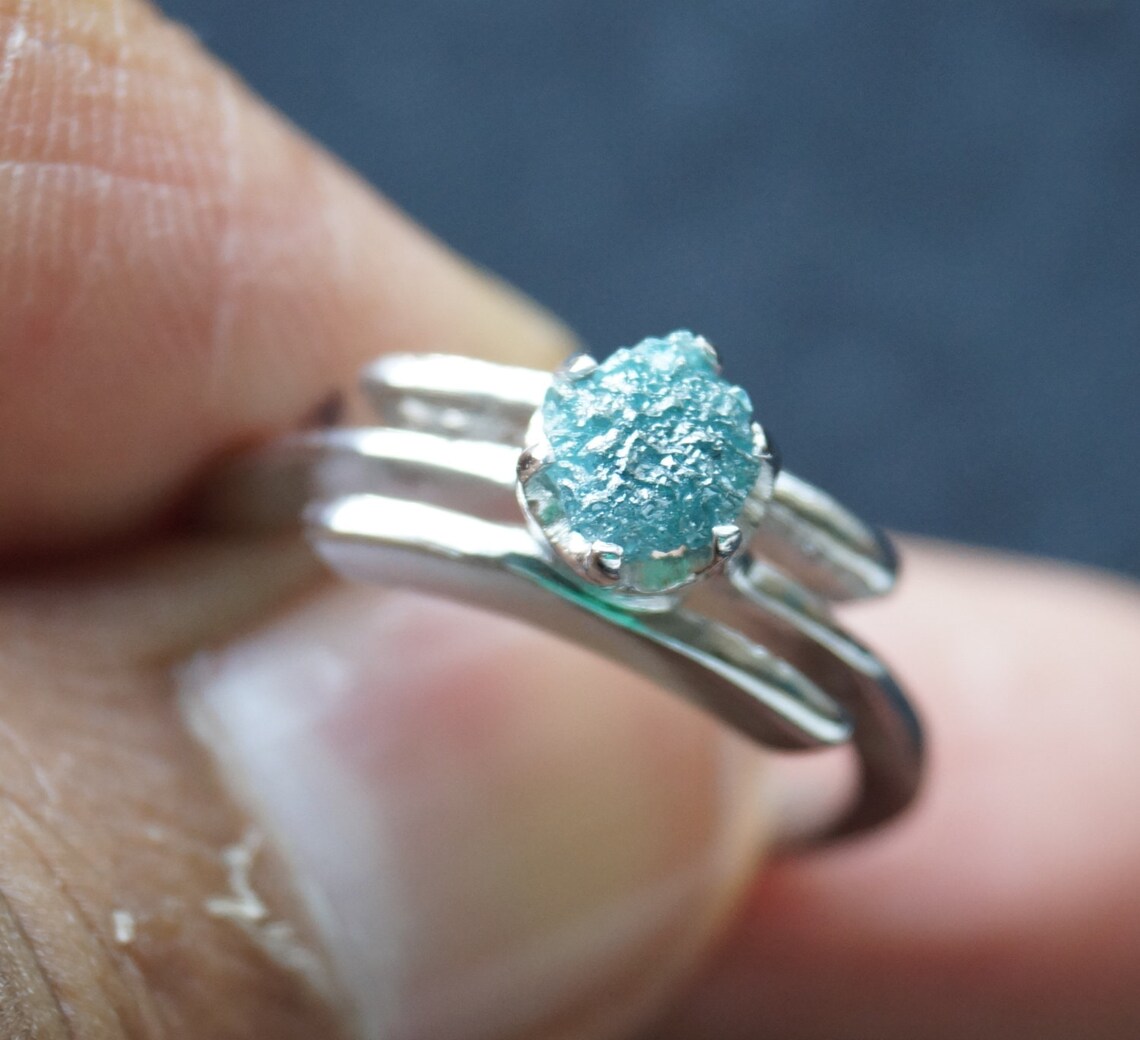 Raw Diamond Ring Blue Diamond Ring Diamond Ring Promise - Etsy