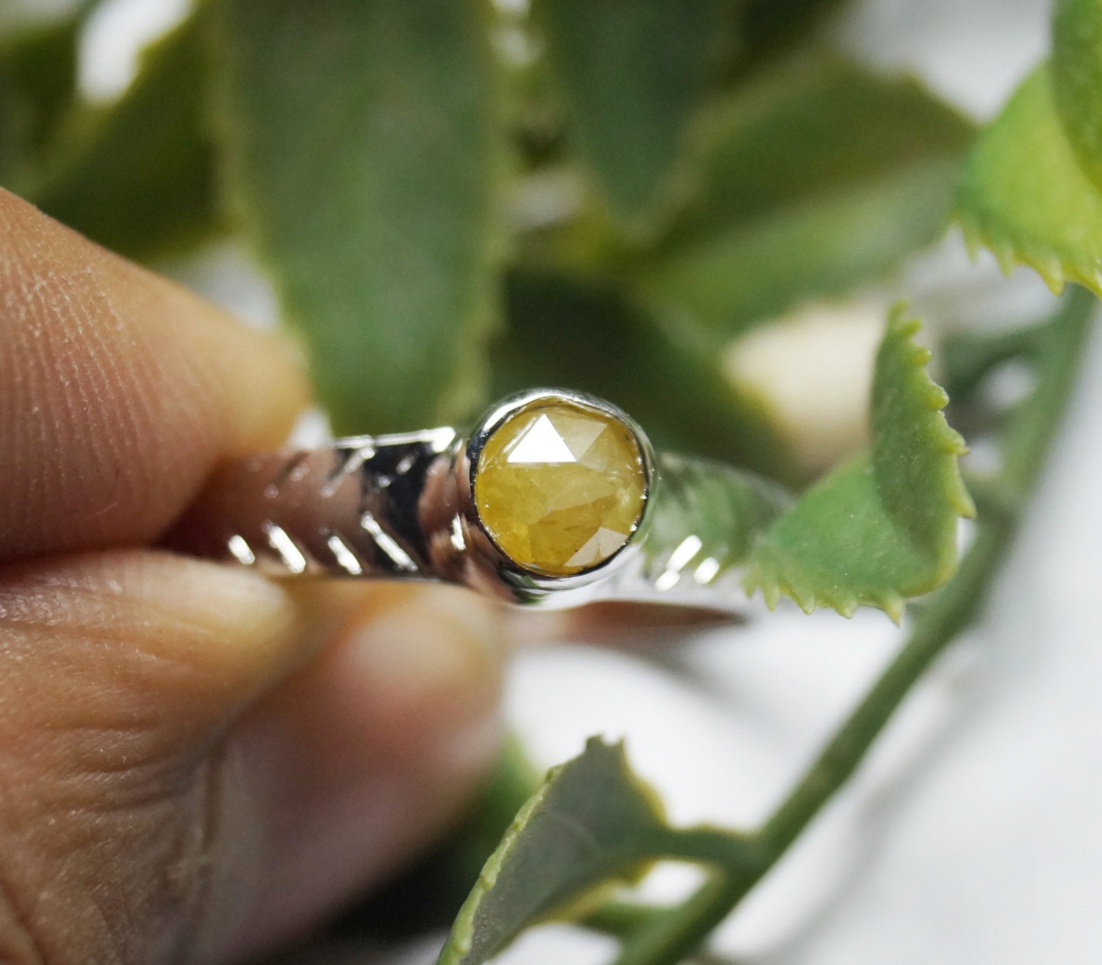 Yellow Diamond ring Rose cut diamond ring Yellow rough | Etsy