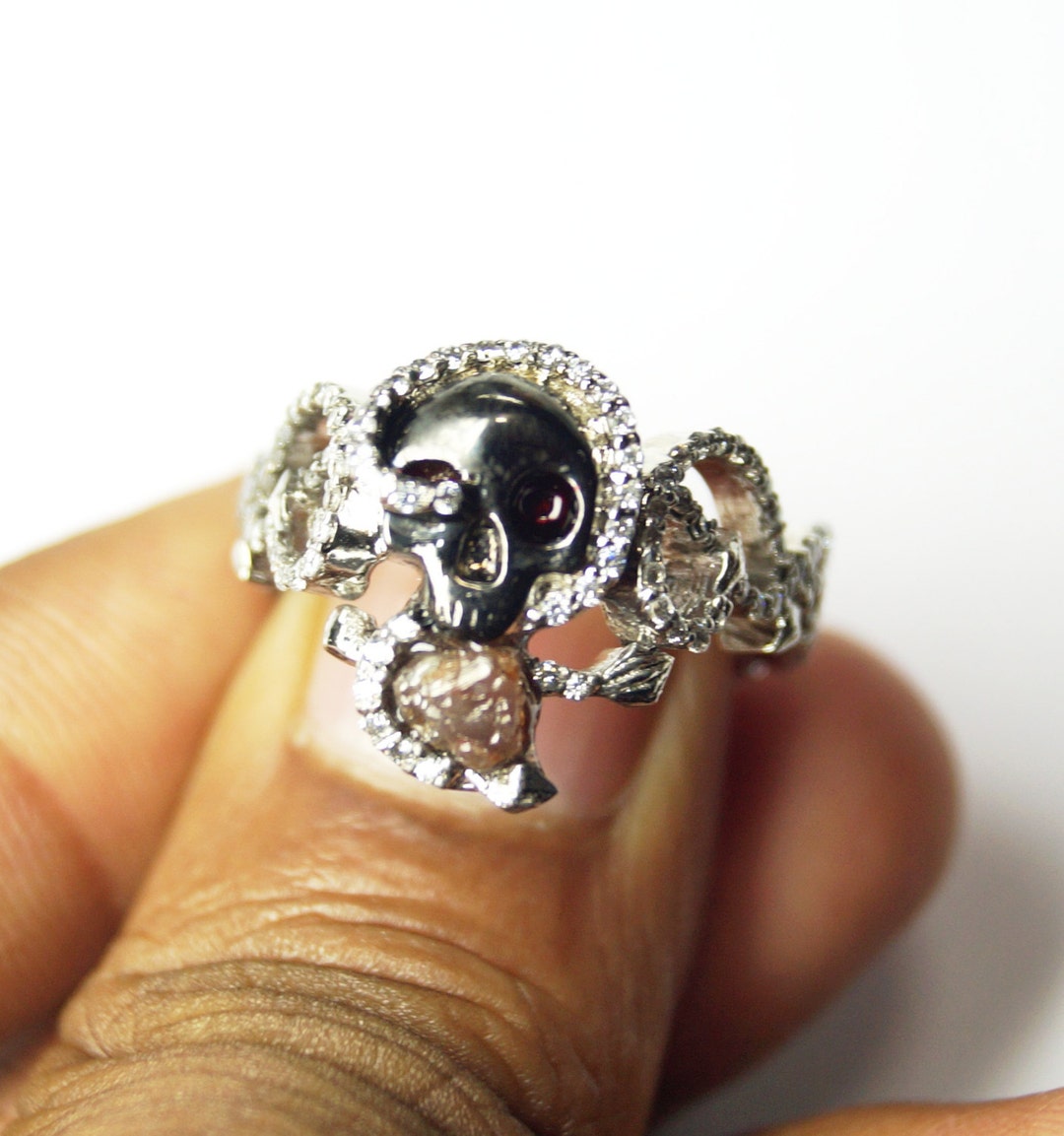 1.0 Cts Red Uncut Diamond Skull Ring, Red Diamond Ring, Promise Ring ...