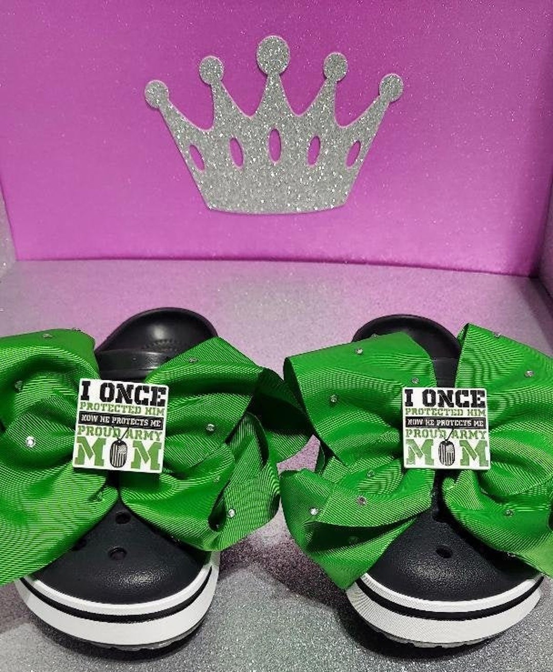 SHOE CLIPS Army Mom Luxury Croc Clogs Charm Big Bow Charms Shoe ...